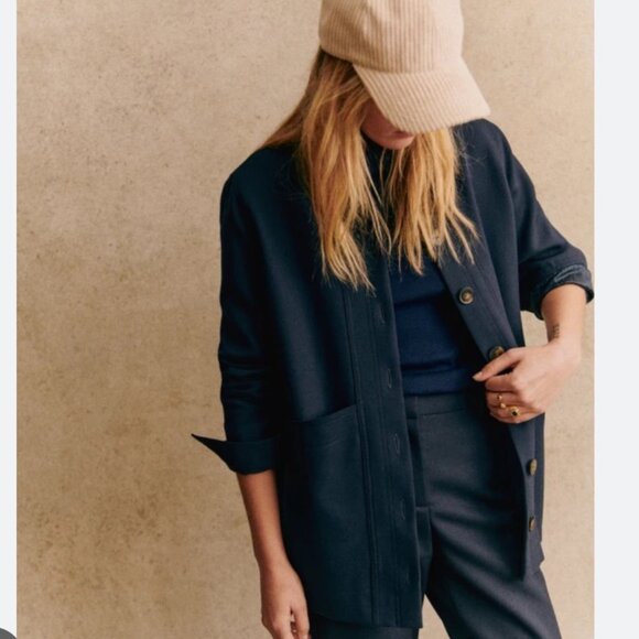 Sezane | Jackets & Coats | Sezane Will Wool Blend Jacket In Navy Blue ...
